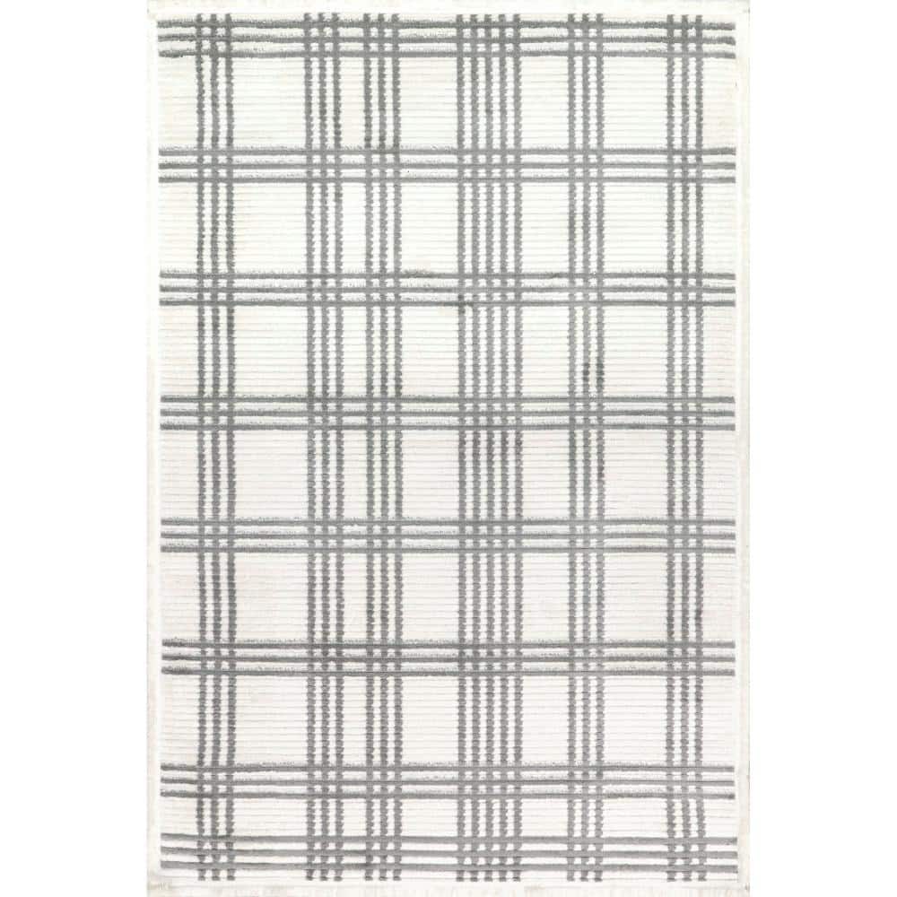 nuLOOM Lekisha Plaid Fringe Light Gray 4 ft. x 6 ft. Farmhouse Area Rug ...