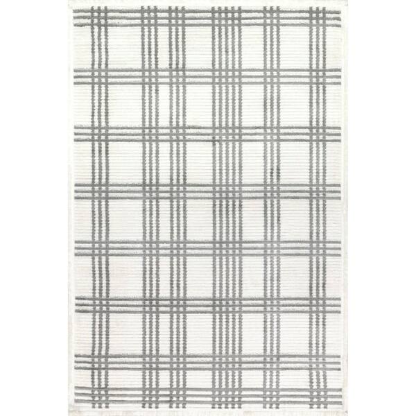 nuLOOM Lekisha Plaid Fringe Light Gray 4 ft. x 6 ft. Farmhouse Area Rug ...