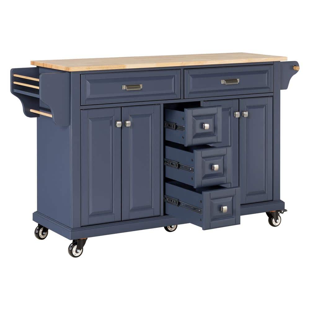 Blue Wood 60.5 in. Kitchen Island with Storage and 2-Drawers Happy-05 ...