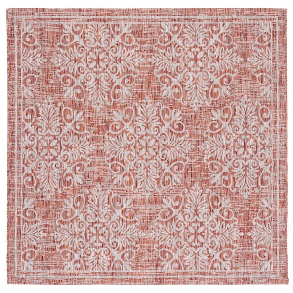 SAFAVIEH Courtyard Red/Ivory 7 ft. x 7 ft. Distressed Border Floral ...