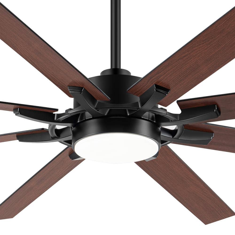 Flashwind 6 ft. Indoor/Covered Outdoor Black Commercial Downrod Ceiling Fan with Integrated LED ...