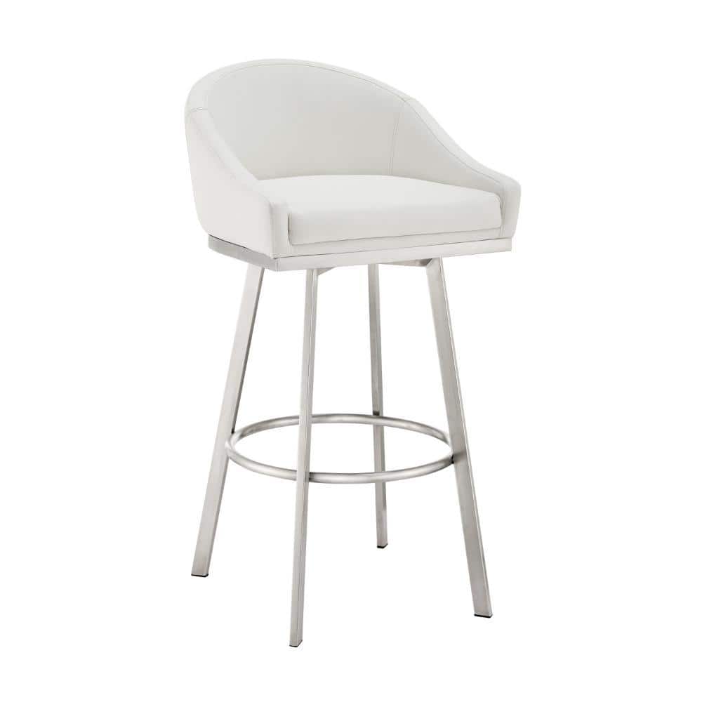Benjara 29.5 in. White and Chrome Low Back Metal Frame Counter Stool ...