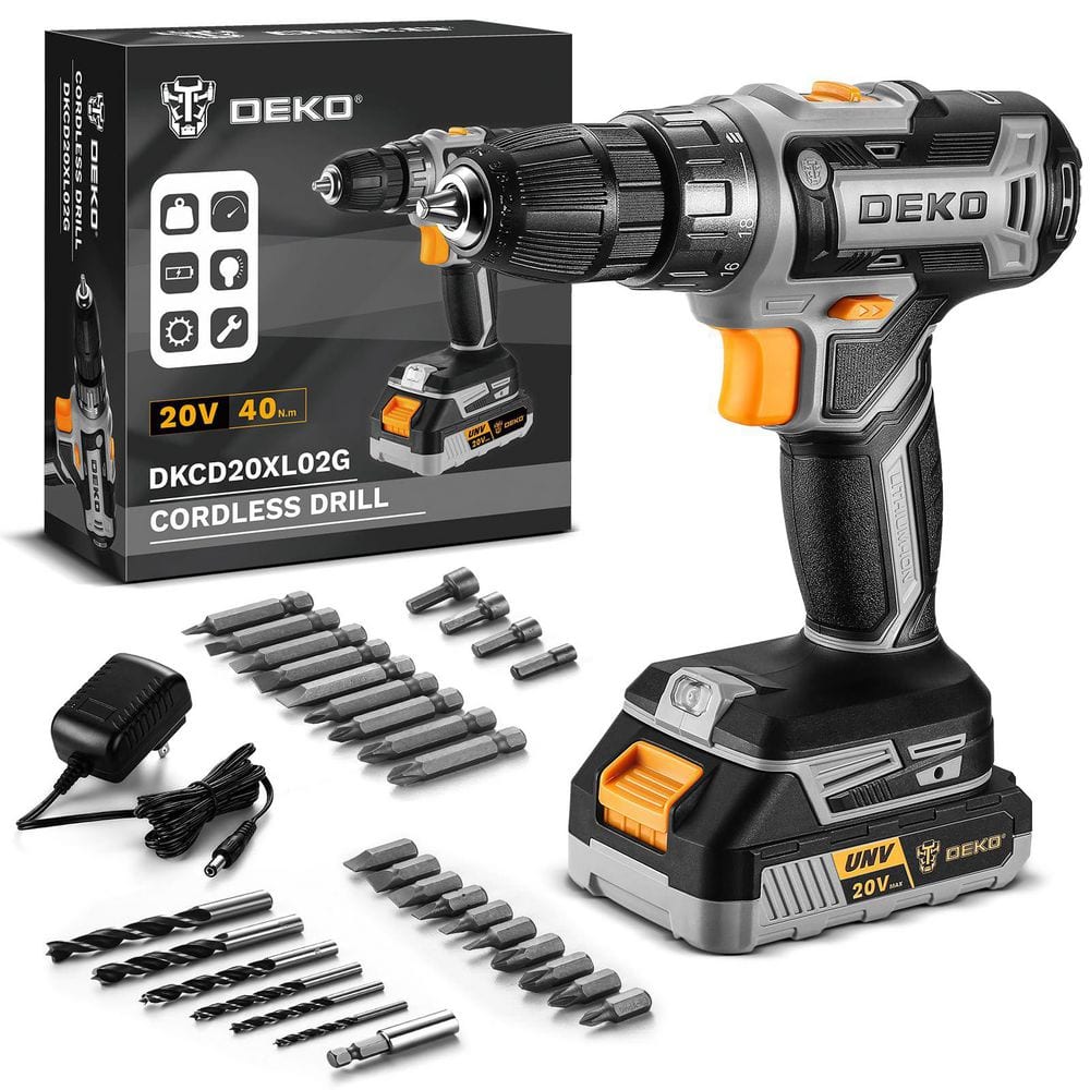 NVNOO Gray Power Drill Cordless Set with Battery and Charger for DIY ...