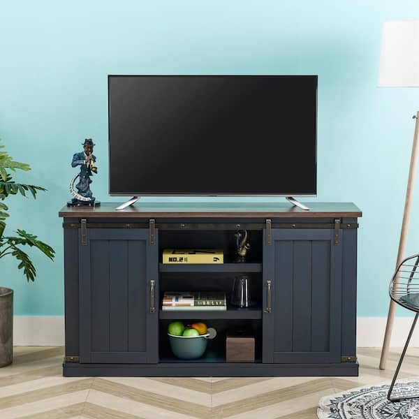FESTIVO 54 in. Navy Engineered Wood TV Stand Fits TVs Up to 60 in. with ...