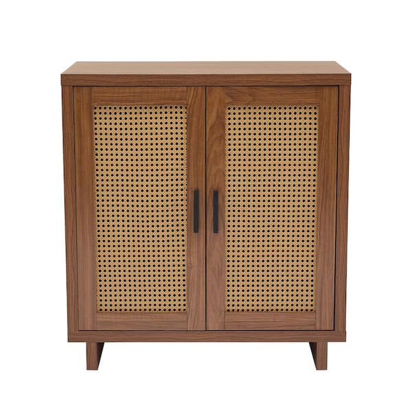 Uixe Walnut 31.7 in. H 2-Rattan Doors Accent Storage Cabinet with 3 ...