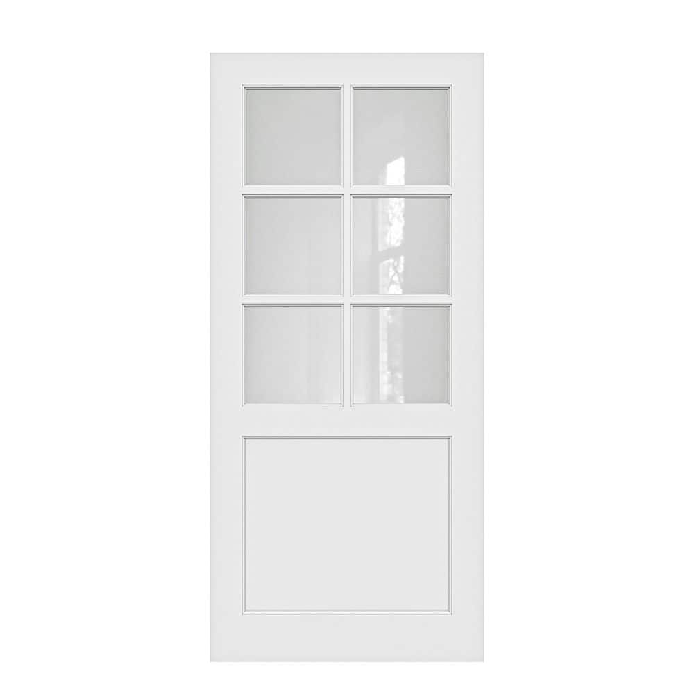 ARK DESIGN 36 in. x 80 in. Modern 6-Lite Frosted Glass White Solid Core ...
