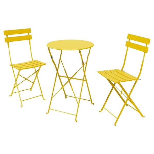 Mondawe 3-Piece Yellow Metal Patio Bistro Set Round Folding Table and ...
