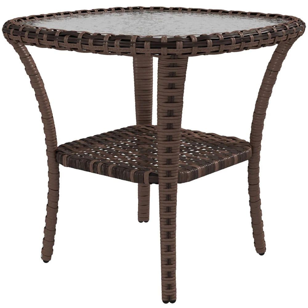 AOPSPS Patio Refreshment Table: Mixed Brown Wicker with Glass Water ...