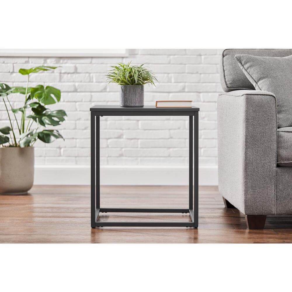 StyleWell Donnelly Black Square End Table with Black Wood Top (20 in. W ...