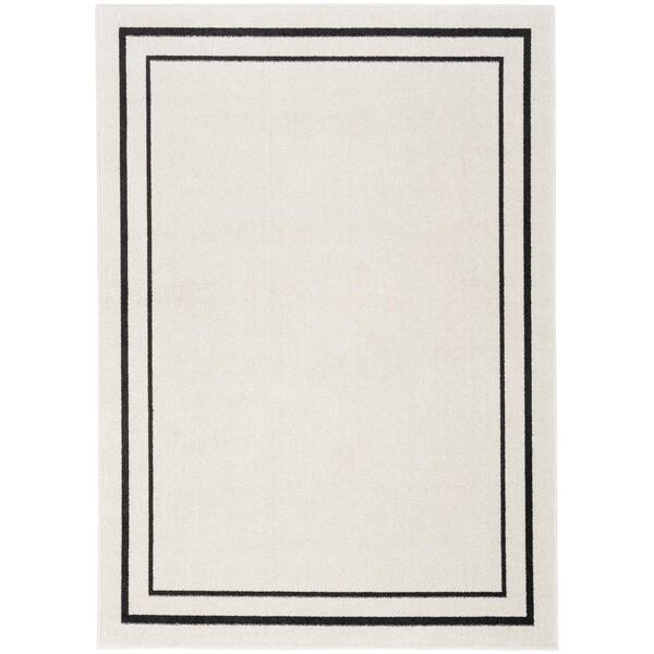 Nourison Essentials Ivory/Black 5 ft. x 7 ft. Solid Contemporary Indoor ...