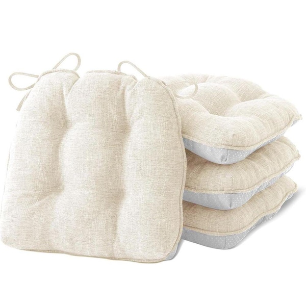 Ties and Non Slip Backing Beige Stripe Chair Pad (Set of 4) UM5N1FW ...