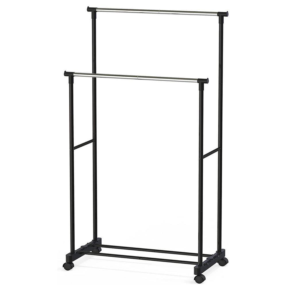 Black Metal Garment Clothes Rack with Double Rod 36 in. W x 64 in. H ...