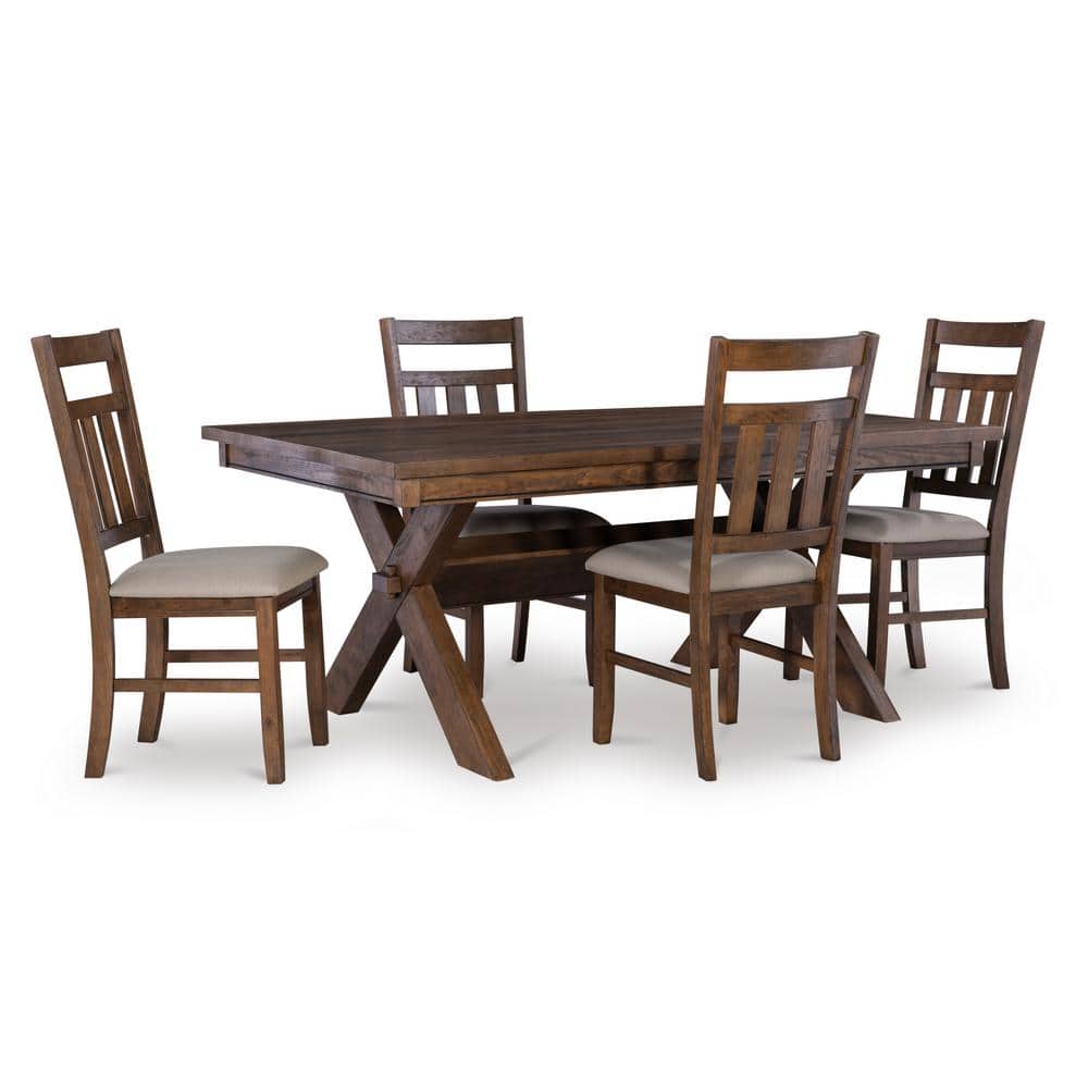 Powell Company Krause 5-Piece Rectangle Rustic Umber Brown Wood Top ...