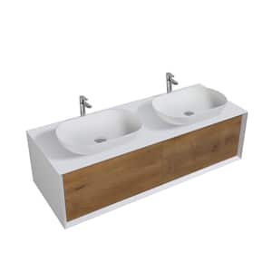 Afhocomp 37.13 in. Single Sink Floating F. Oak Bath Vanity with White ...