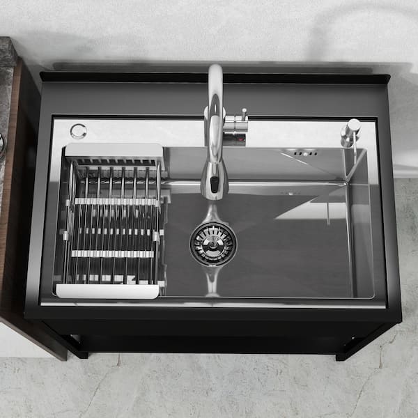 Sink With Faucet 25x22 Inch Black Stainless Steel Laundry Utility Sink ...