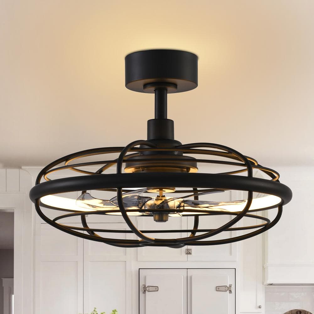 Breezary 21 in. Indoor Integrated LED Black Lantern-Shaped Caged ...