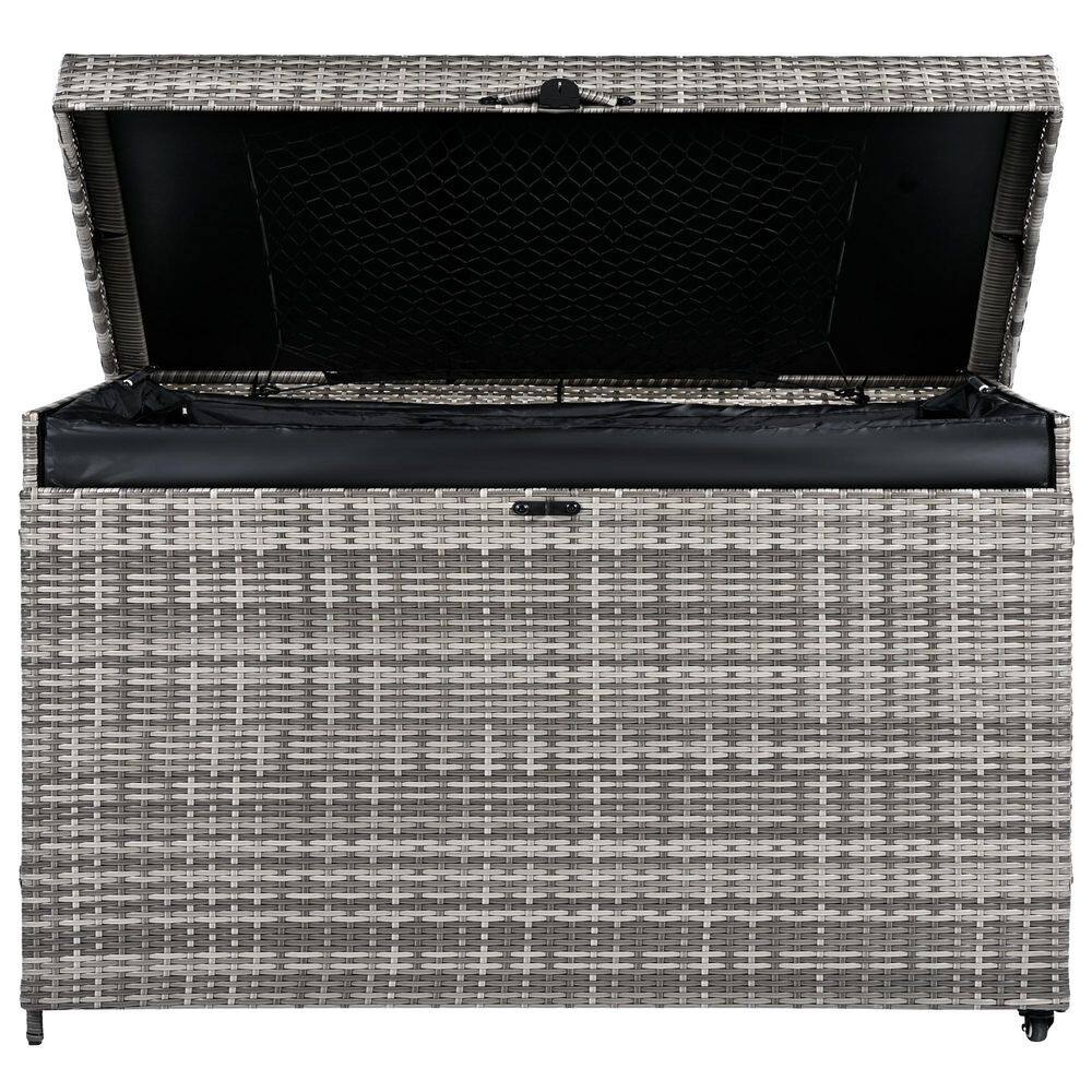 230 Gal. Large Grey Rattan and Metal Deck Box-All-Weather Outdoor ...