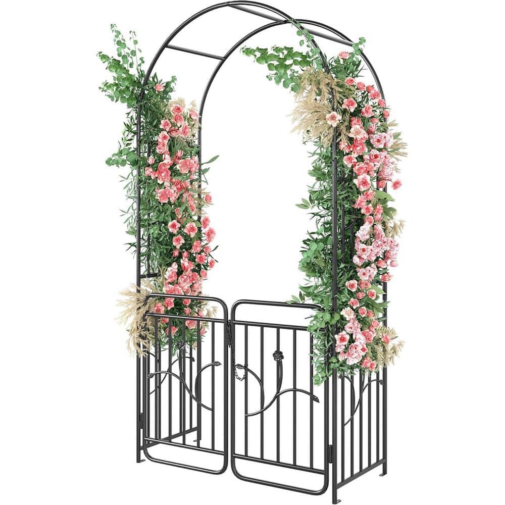 FAWEY TRED INC 85. 8 in. Garden Arch Trellis with Gate Metal Garden ...