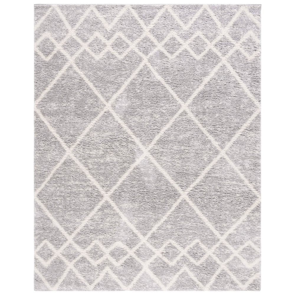 SAFAVIEH Berber Shag 10 ft. x 14 ft. Ivory/Gray Border Chevron Area Rug ...