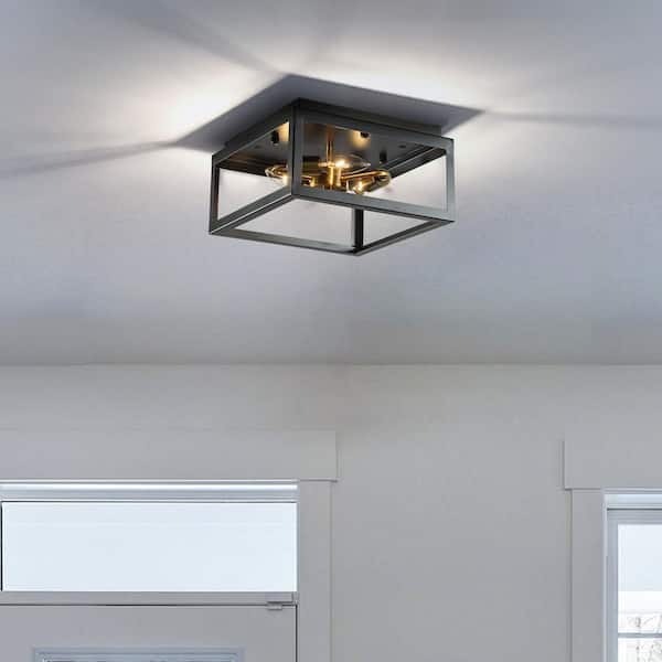 ALOA DECOR 11 in. 3-Light Modern Industrial Small Square Flush Mount in ...