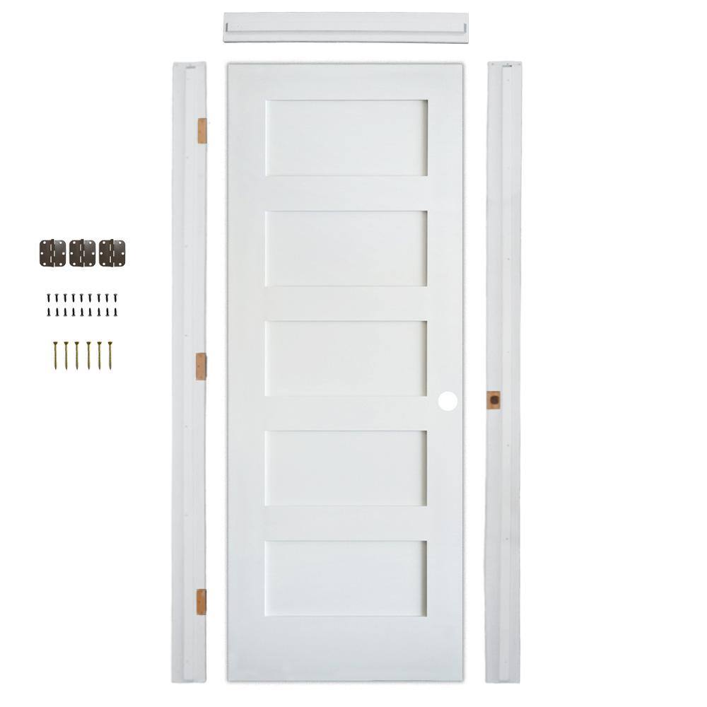 Krosswood Doors Ready-To-Assemble 28 in. x 80 in. Shaker 5-Panel Left-Hand Primed Solid Core MDF ...