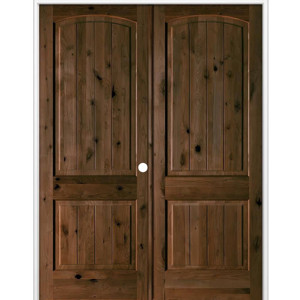 Krosswood Doors 56 in. x 96 in. Knotty Alder 2-Panel Arch Top VG Left ...