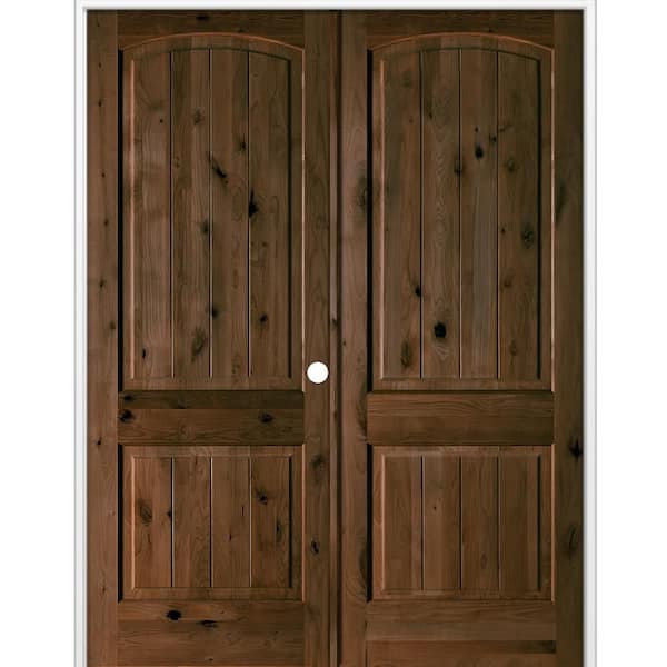 Krosswood Doors 60 in. x 96 in. Rustic Knotty Alder 2-Panel Arch Top VG ...