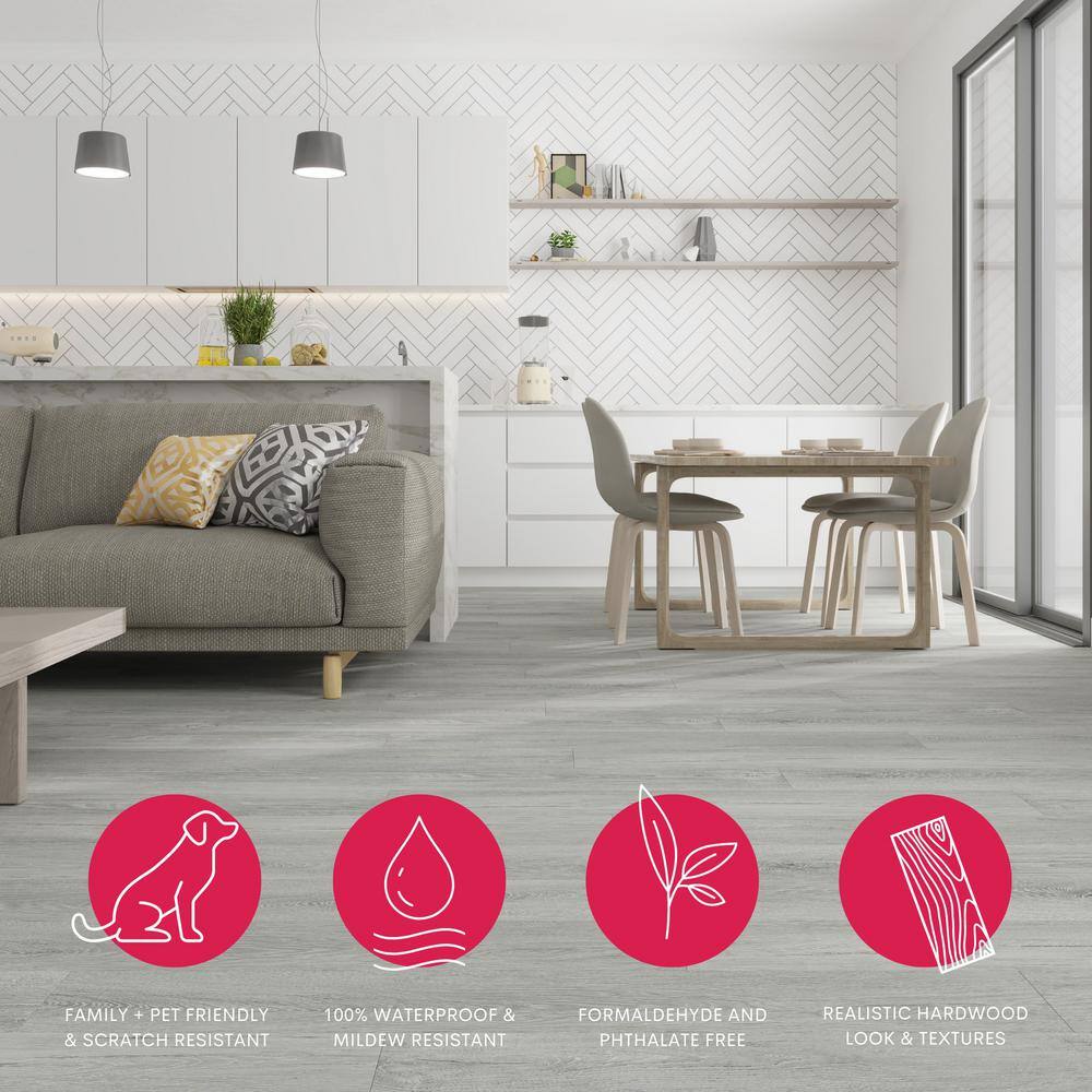 TruCore Grey 12 MIL x 7.3 in. W x 48 in. L Click Lock Waterproof Luxury ...