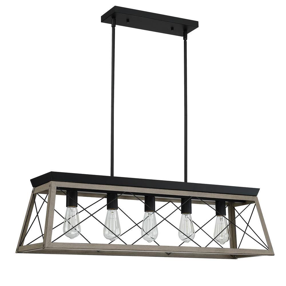 PUDO 37 in.W 5-Light Dark Grey Geometric Pendant Light with Iron Shade ...