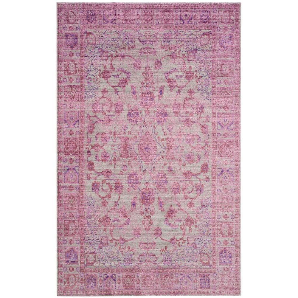 SAFAVIEH Valencia Pink/Multi 5 ft. x 8 ft. Border Distressed Area Rug ...