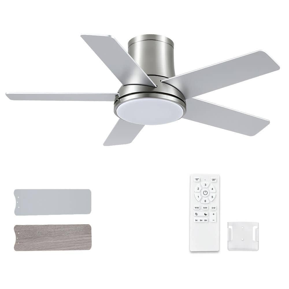 Realmate Amice 42 in. Indoor Brushed Nickel Flush Mount Ceiling Fan ...