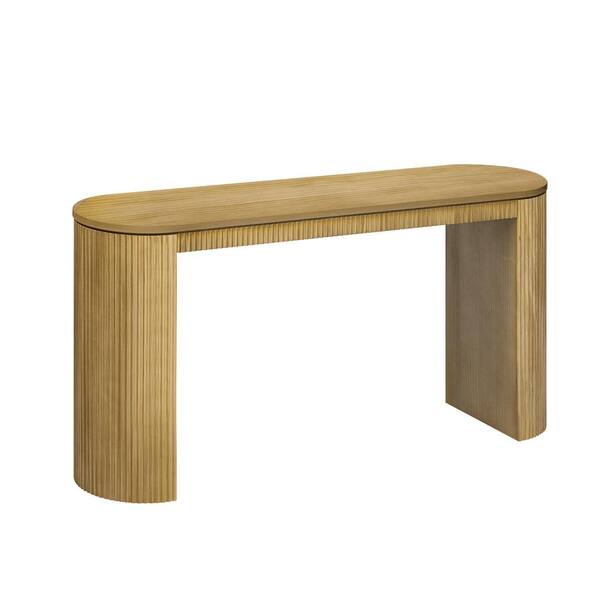 Polibi 59.2 in. Natural Rectangle Wood Console Table with Unique ...