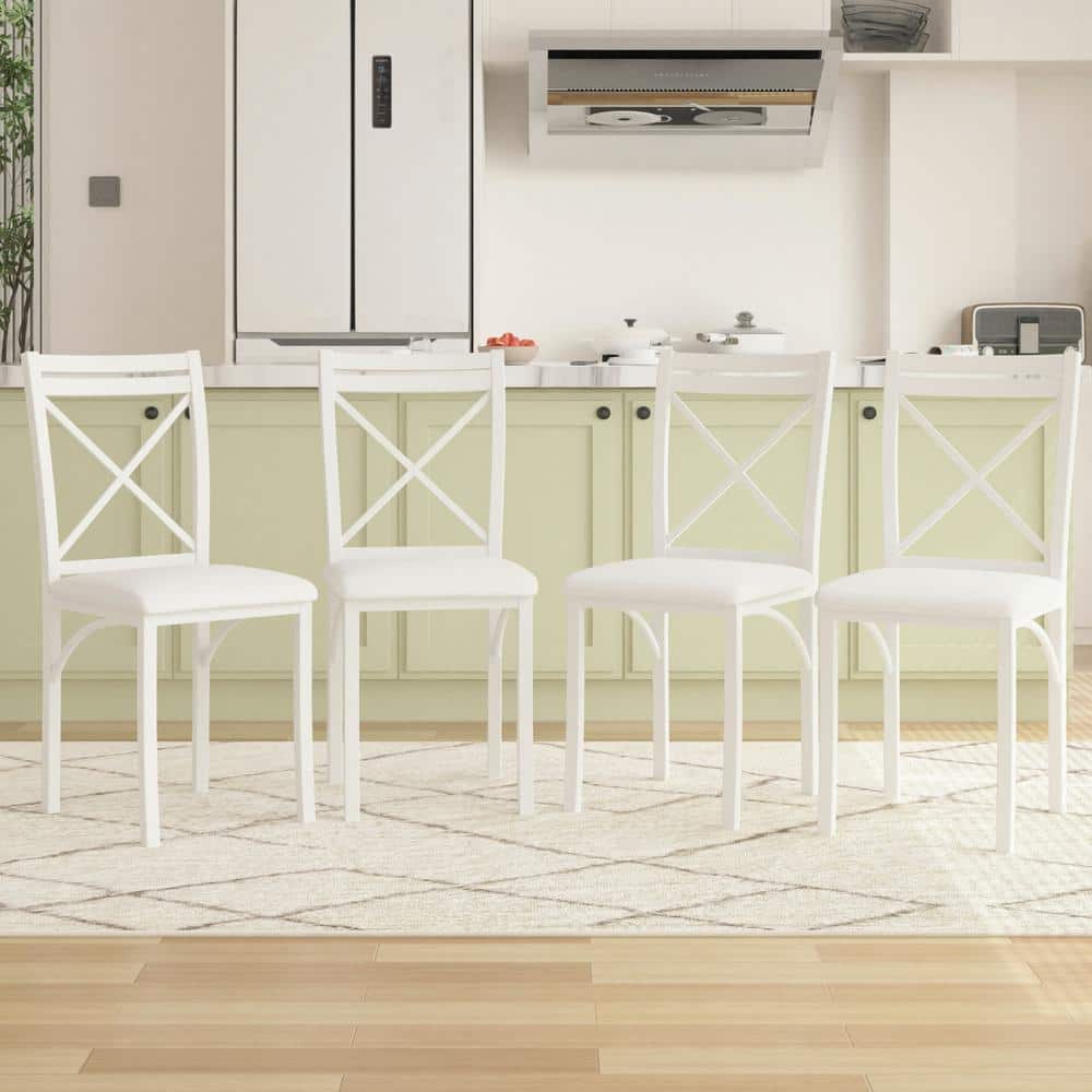 VECELO Dining Chairs (Set of 4) w/Steel Legs, Ergonomic Back and PU ...