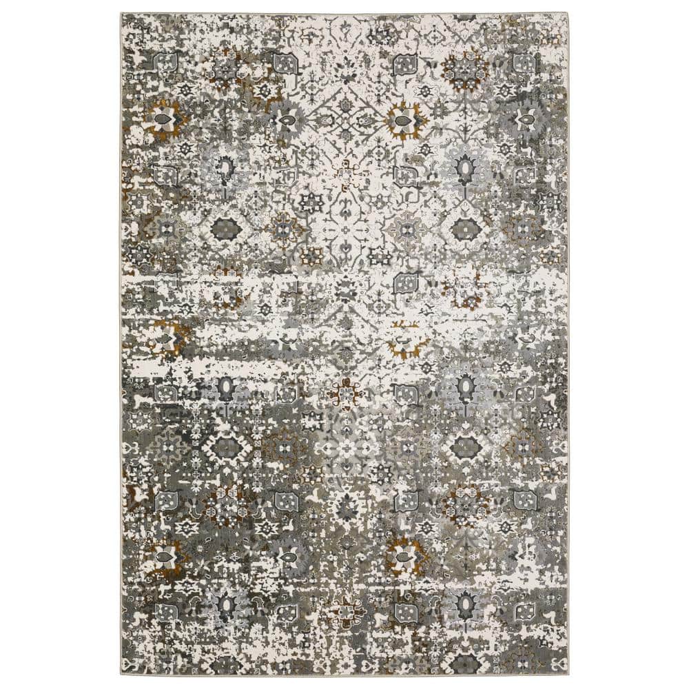 AVERLEY HOME Galleria Ivory 5 ft. x 8 ft. Distressed Oriental Polyester ...
