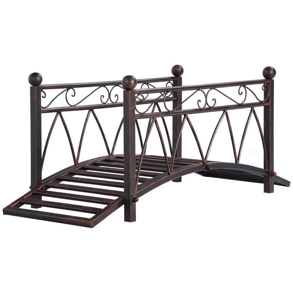 FORCLOVER 3.3 ft. Black Metal Garden Bridges with Safety Railings Arc ...