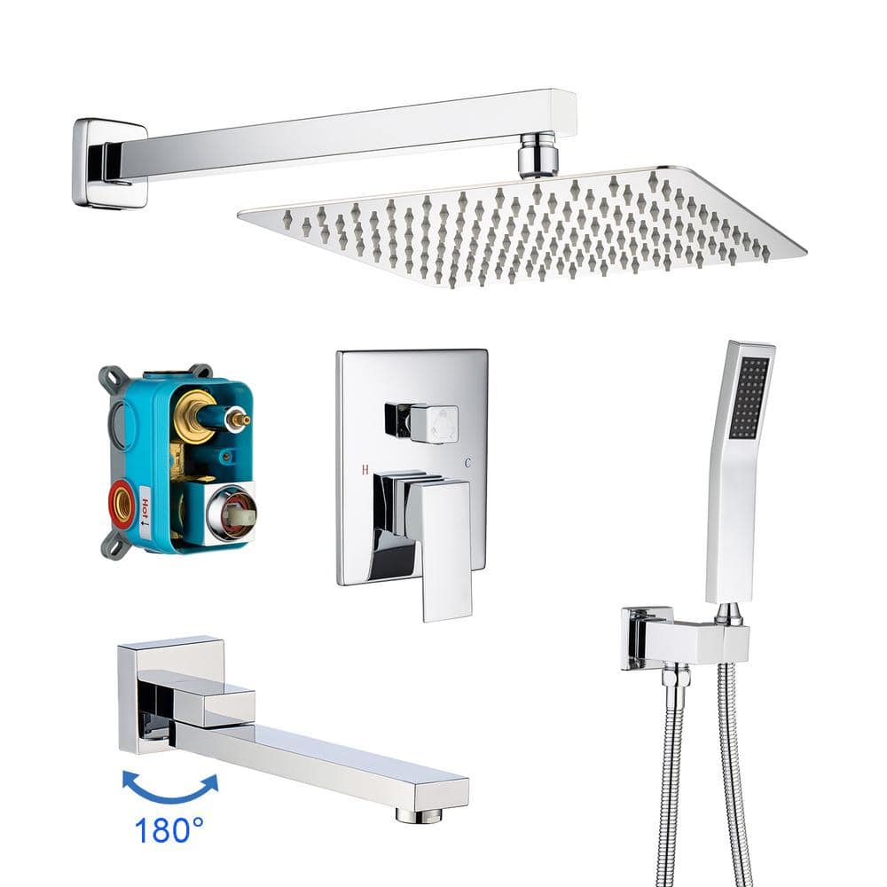 RAINLEX 1-Handle 1-Spray Square High Pressure Shower Faucet with Swivel ...