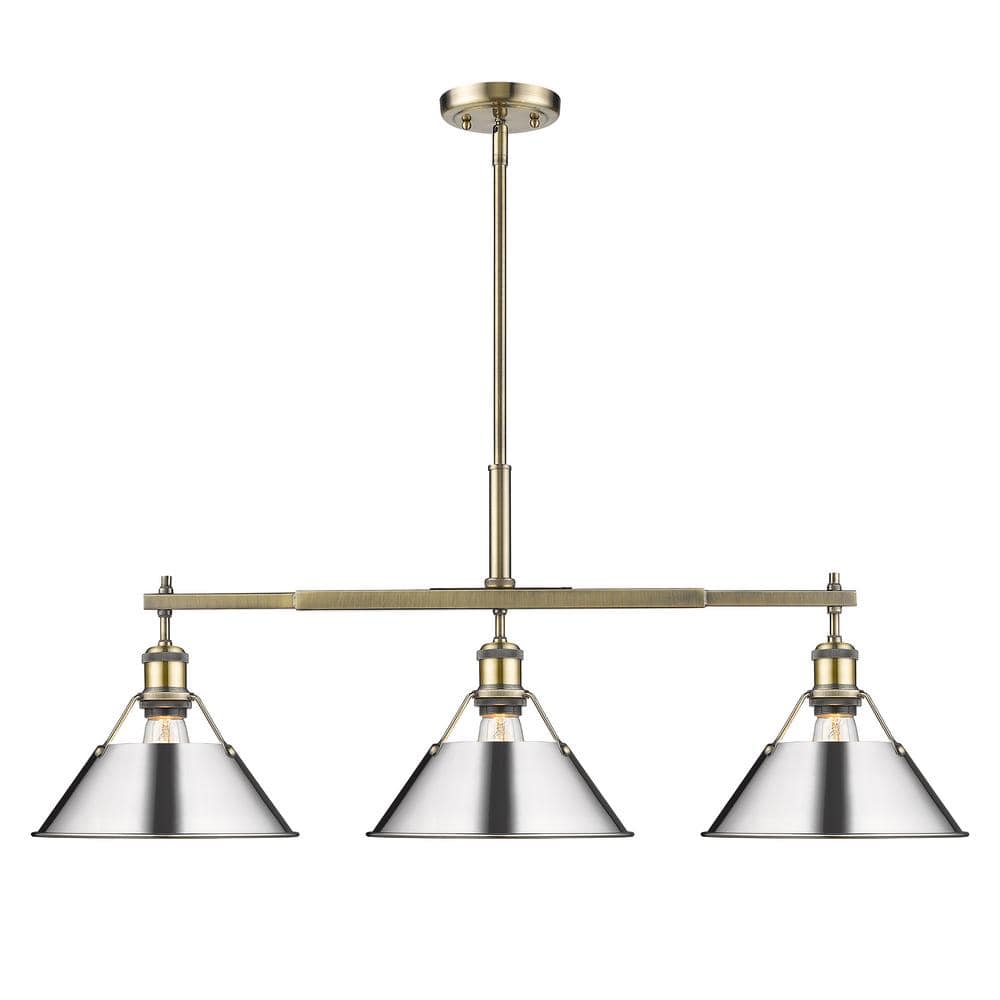 Golden Lighting Orwell 3-Light Aged Brass Linear Pendant with Chrome ...