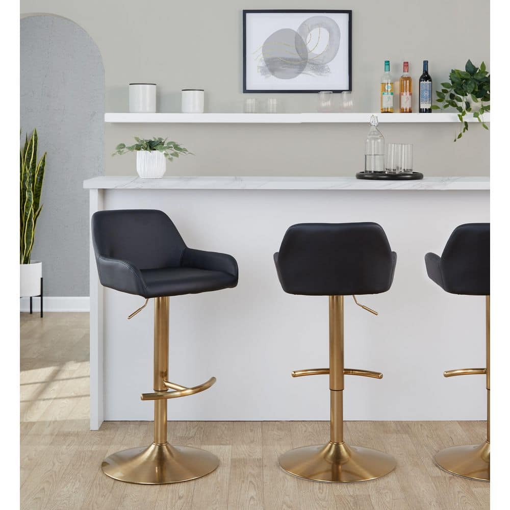 Lumisource Daniella 32.25 in. Black Faux Leather and Gold Metal ...