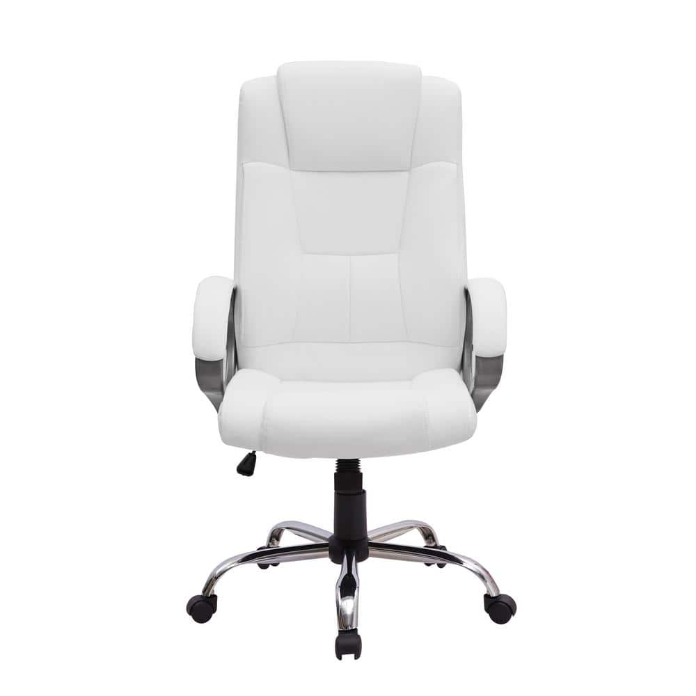 HOMESTOCK High-Back Executive Leather White Ergonomic Rolling Office ...