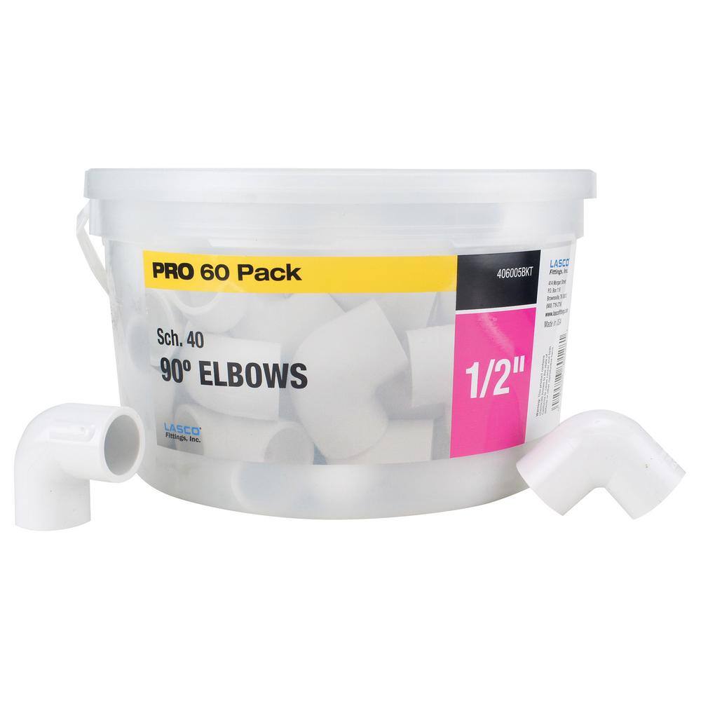 Apollo 1/2 in. Sch. 40 PVC 90-Degree Elbow Fitting (60-Pack) 406005BKT ...