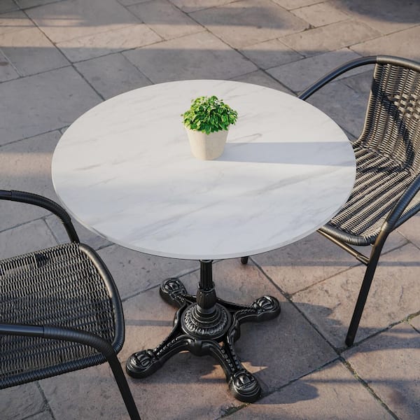 Carnegy Avenue Acadia Round White Faux Marble Wood 31.25 in. with ...