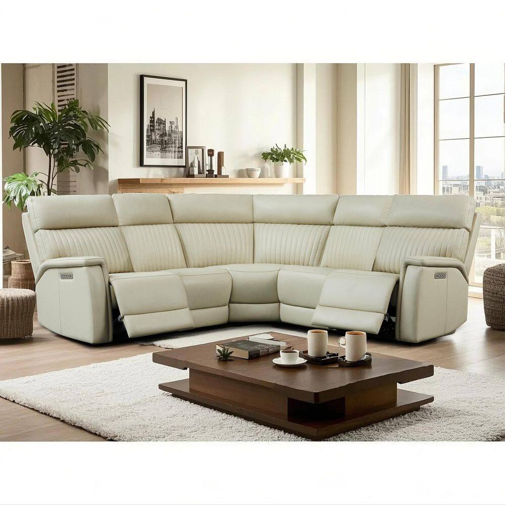 Ellesophas Cole 105 in. Genuine Leather 5-piece Power Recliner ...