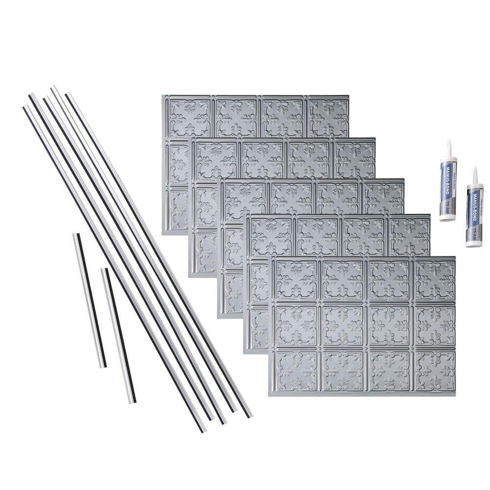 Fasade Traditional 10 18 in. x 24 in. Argent Silver Vinyl Decorative ...