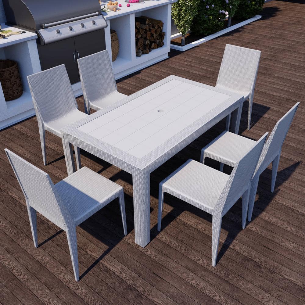 Leisuremod Mace Modern 7-Pcs Patio Dining Set with Stackable Plastic ...
