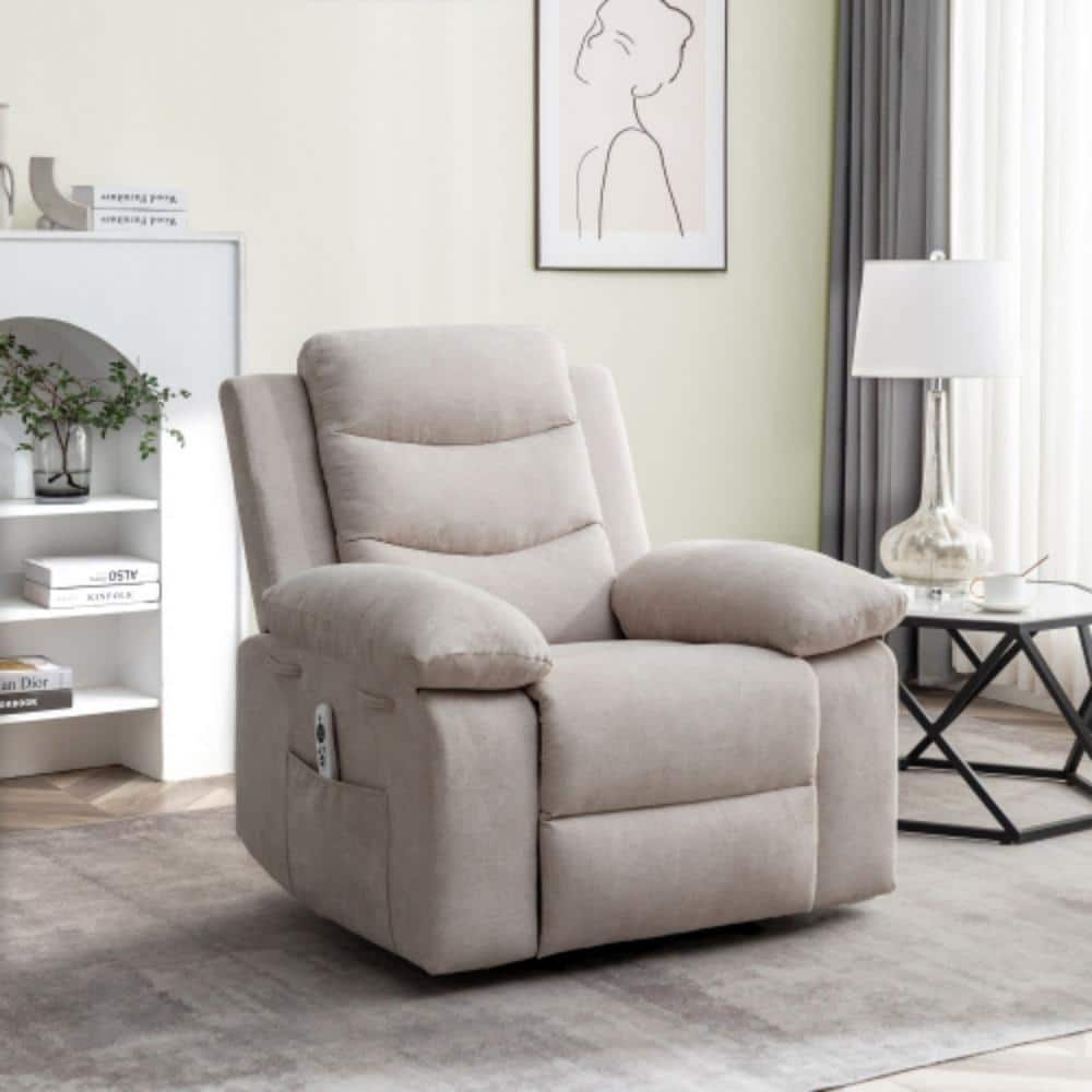 Clihome Dark Beige Velvet Electric Power Recliner Chair with Adjustable ...