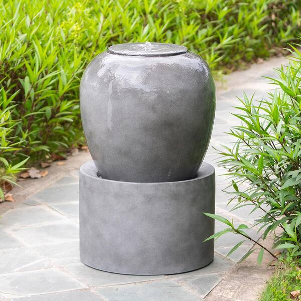 AUTMOON 32 in. Cement Urn Fountain Tranquility Lawn Water Feature for ...