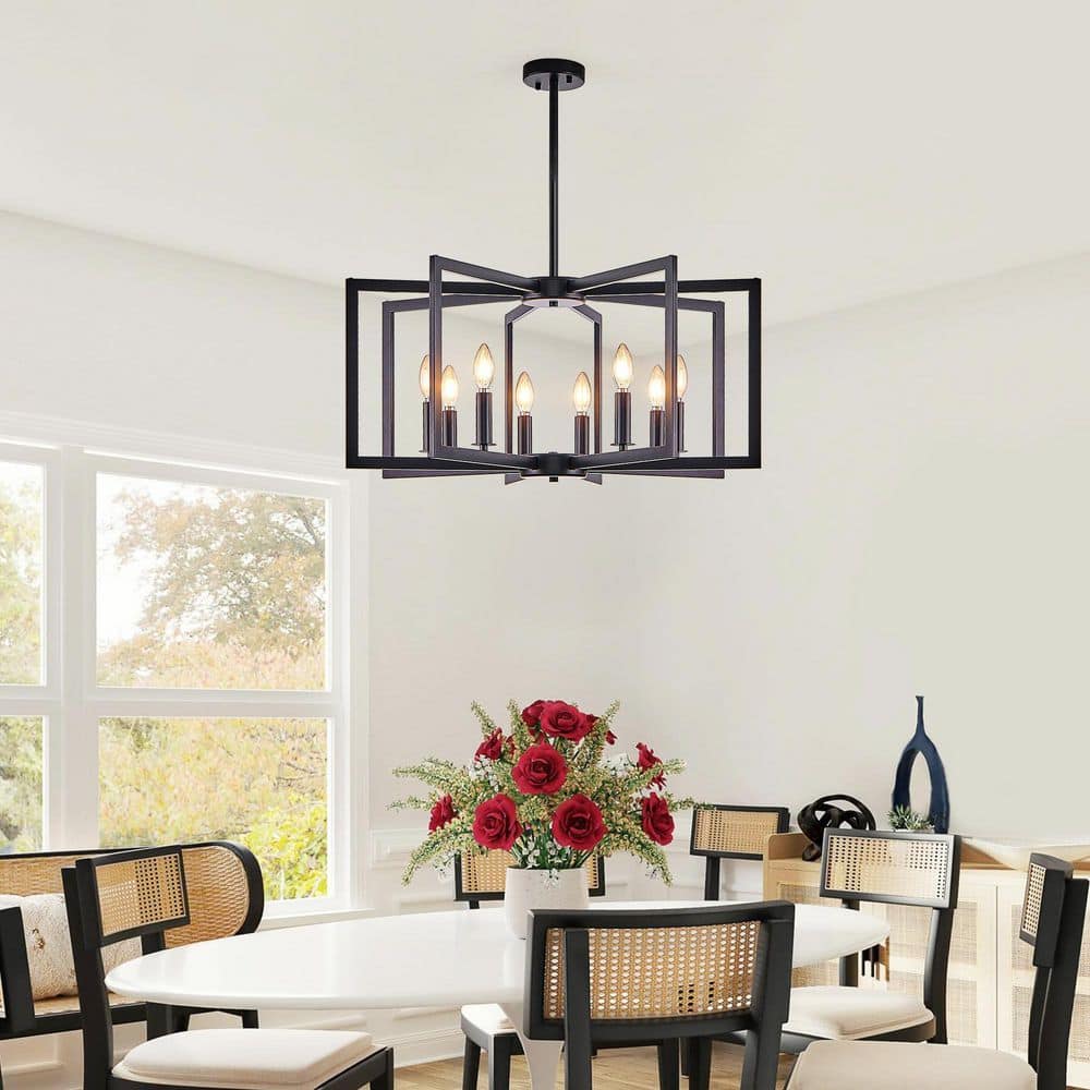 Basdien 27 in 8-light Black Chandelier Large Ceiling Lighting for ...