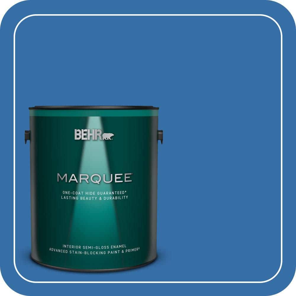 BEHR MARQUEE 1 gal. #P520-6 Mega Blue One-Coat Hide Semi-Gloss Enamel ...