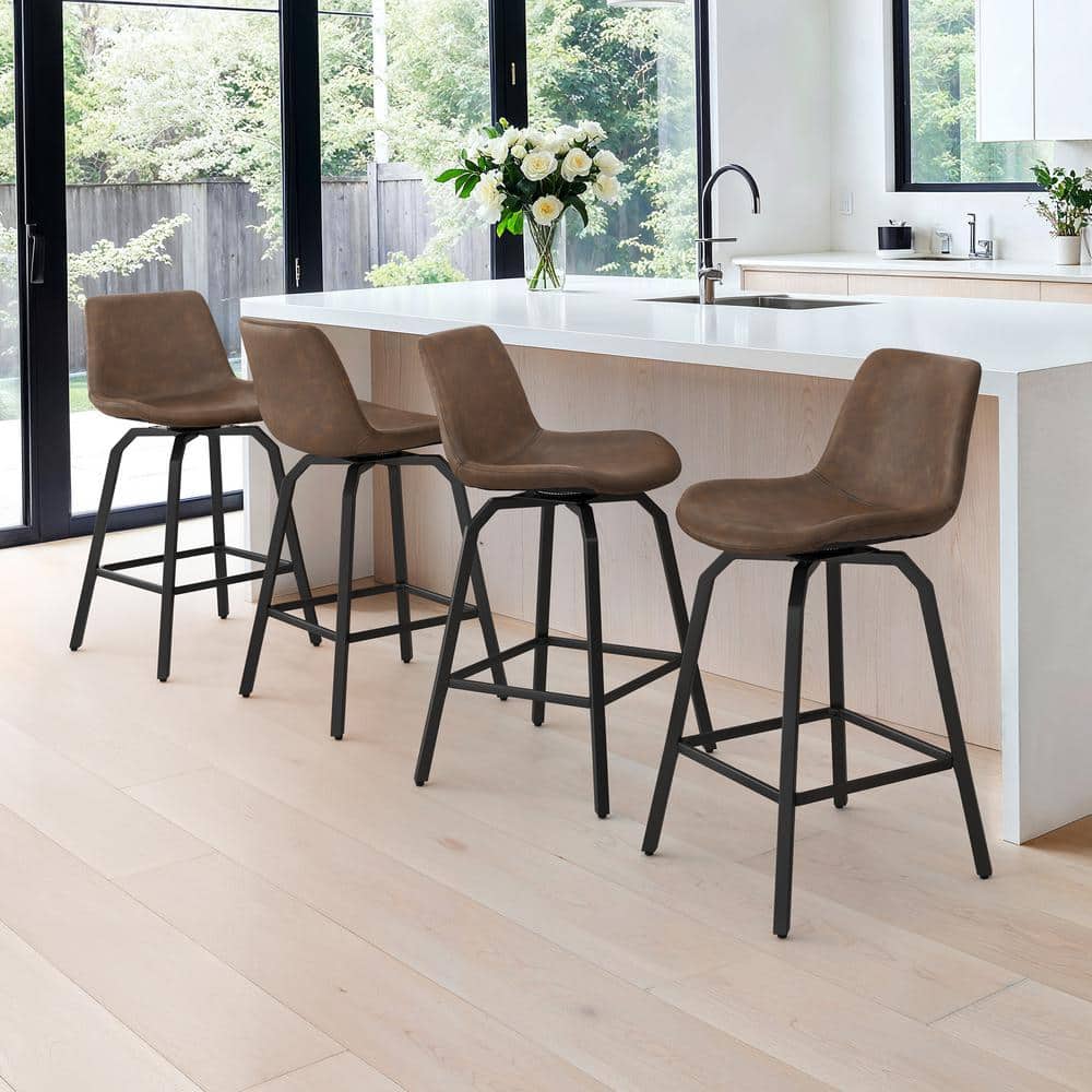 LUE BONA Dennis 37 in. Faux Leather Bar Stools Metal Frame With ...
