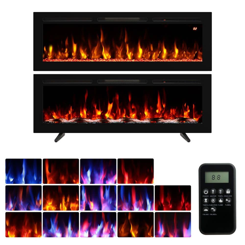 Delandgrand 54 in. Recessed Electric Fireplace Insert, 14-Flame Colors ...